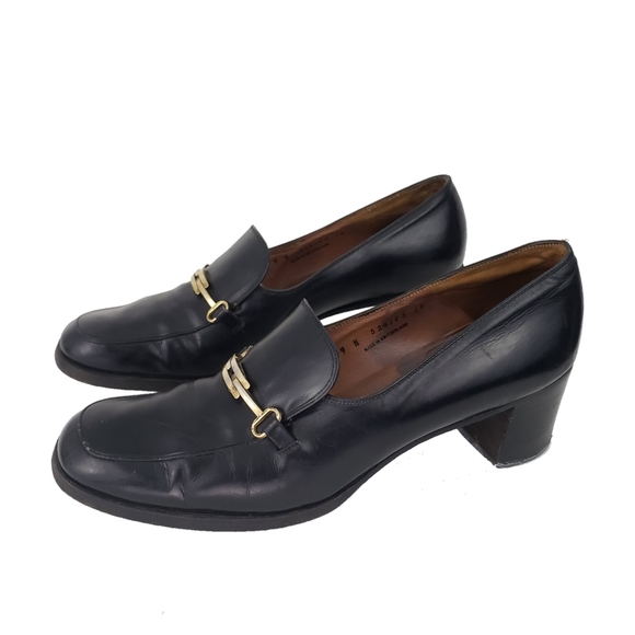 Bally | Shoes | Vintage Bally Heeled Horsebit Black Leather Loafer ...